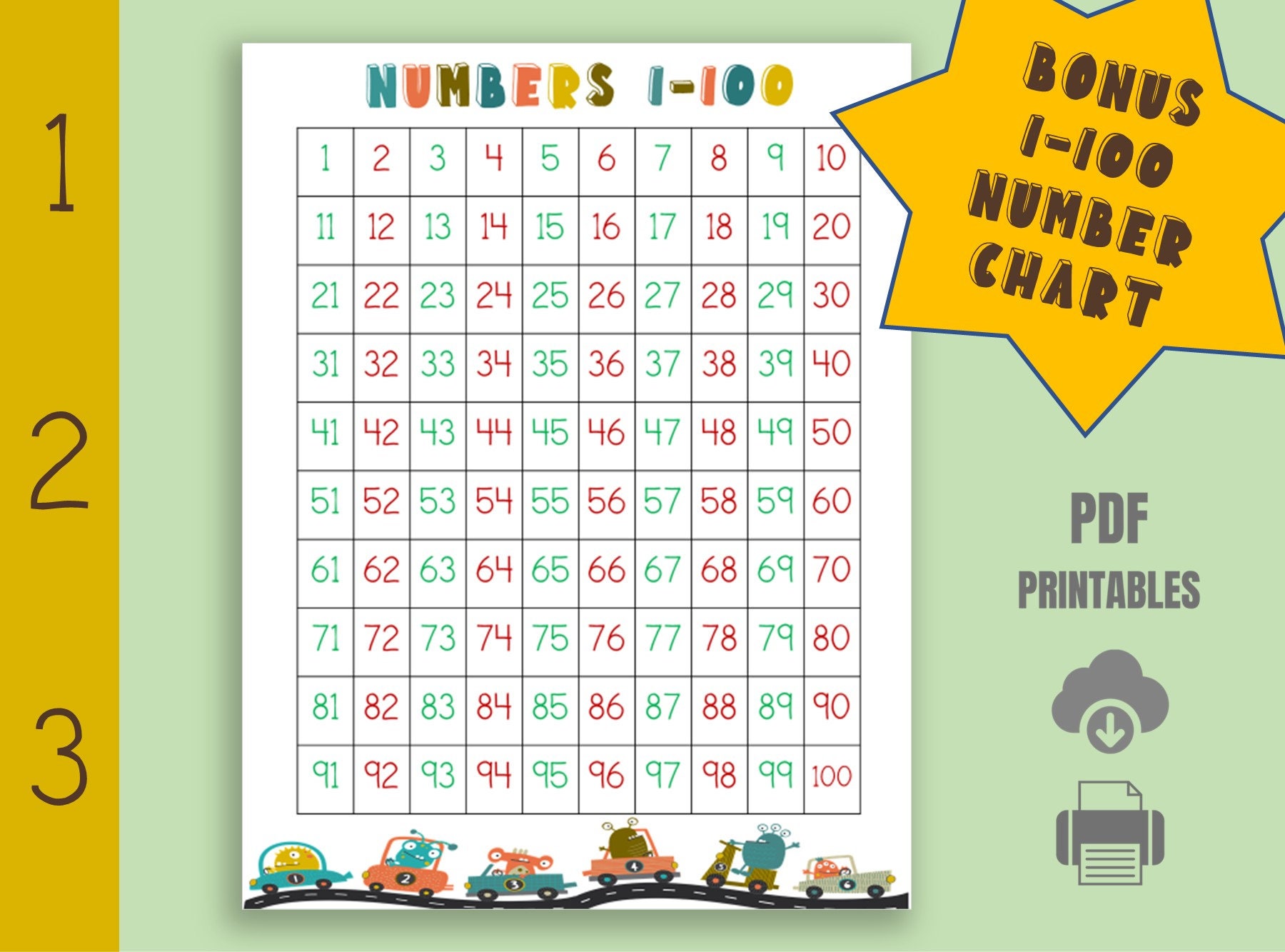 Printable Graph Paper for Kids, Preschool Graph Paper Pack, Monster ...