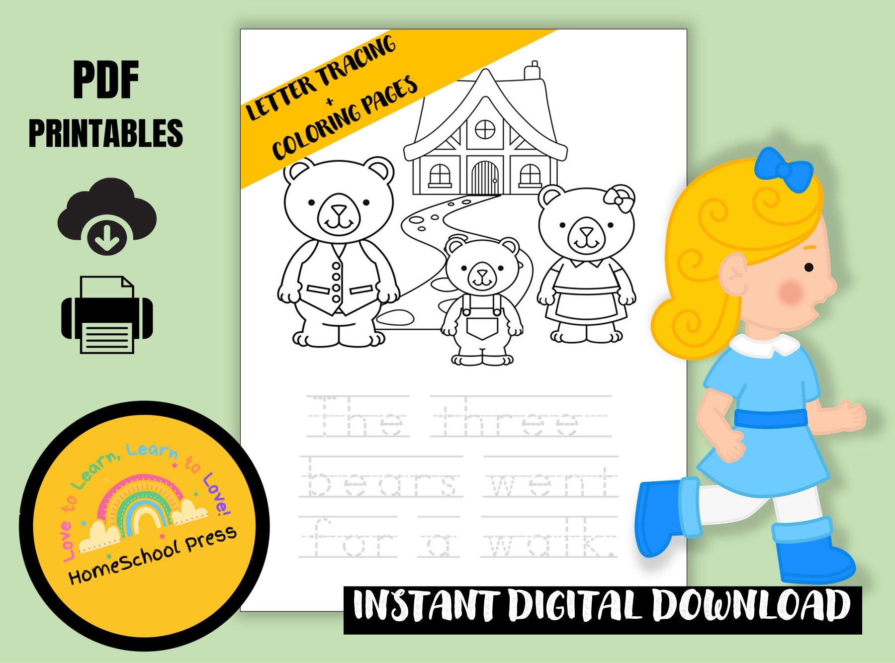 Goldilocks and the Three Bears Letter Tracing Storybook - Etsy