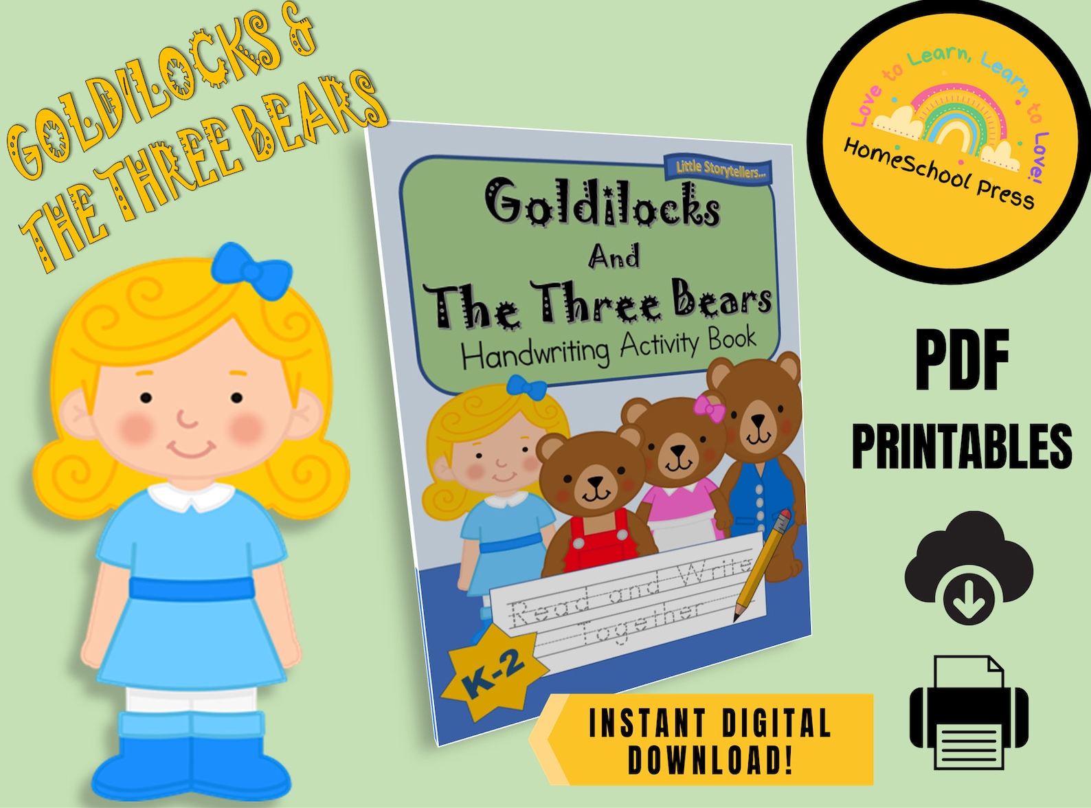 Goldilocks and the Three Bears DIGITAL Handwriting Activity Pack US ...