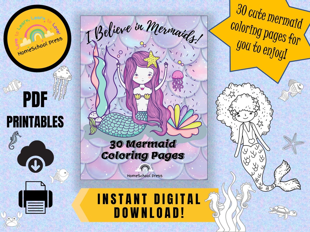 Printable Mermaid Coloring Pages, 30 Cute Mermaid Coloring Sheets for ...