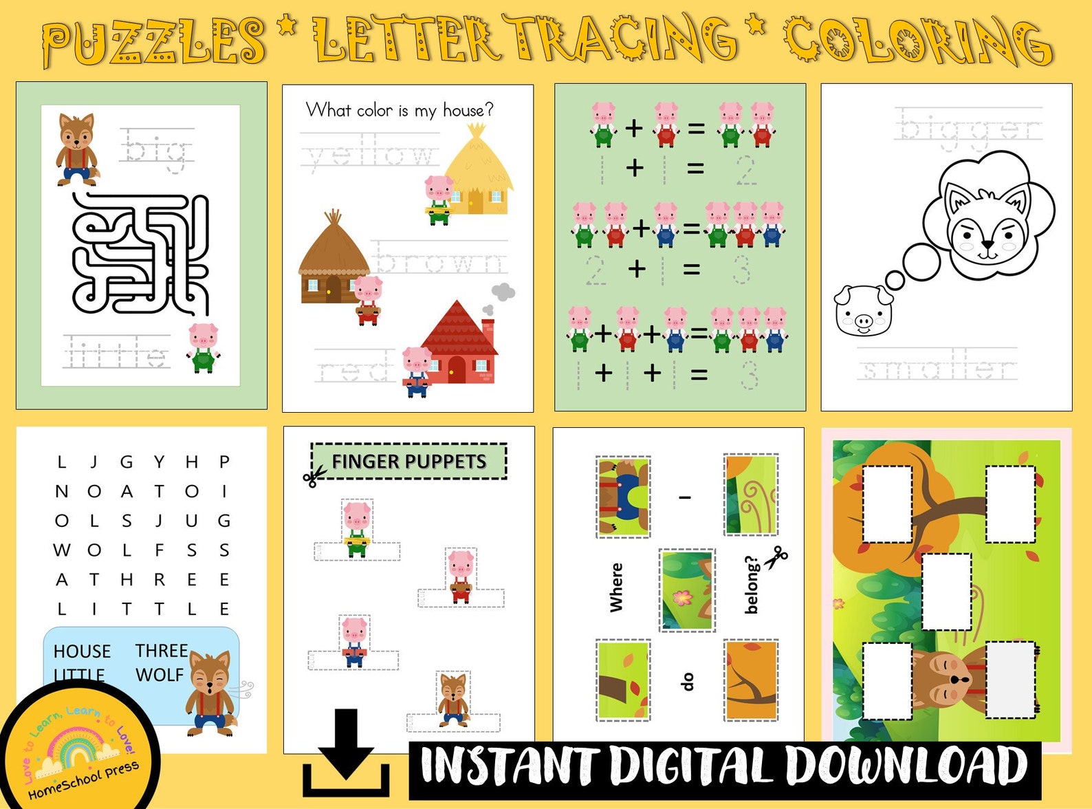 The Three Little Pigs K-2 BUNDLE: Letter Tracing Storybook/handwriting ...