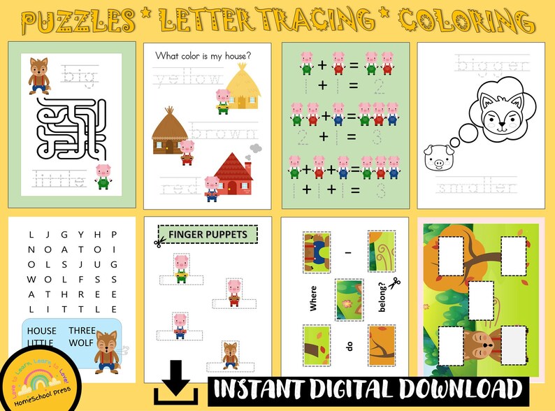 The Three Little Pigs K-2 BUNDLE: Letter Tracing Storybook/handwriting ...