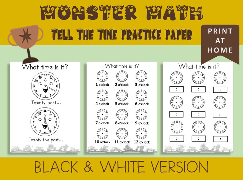 Printable Tell the Time Practice Paper for Kids, Analogue/digital Clock ...