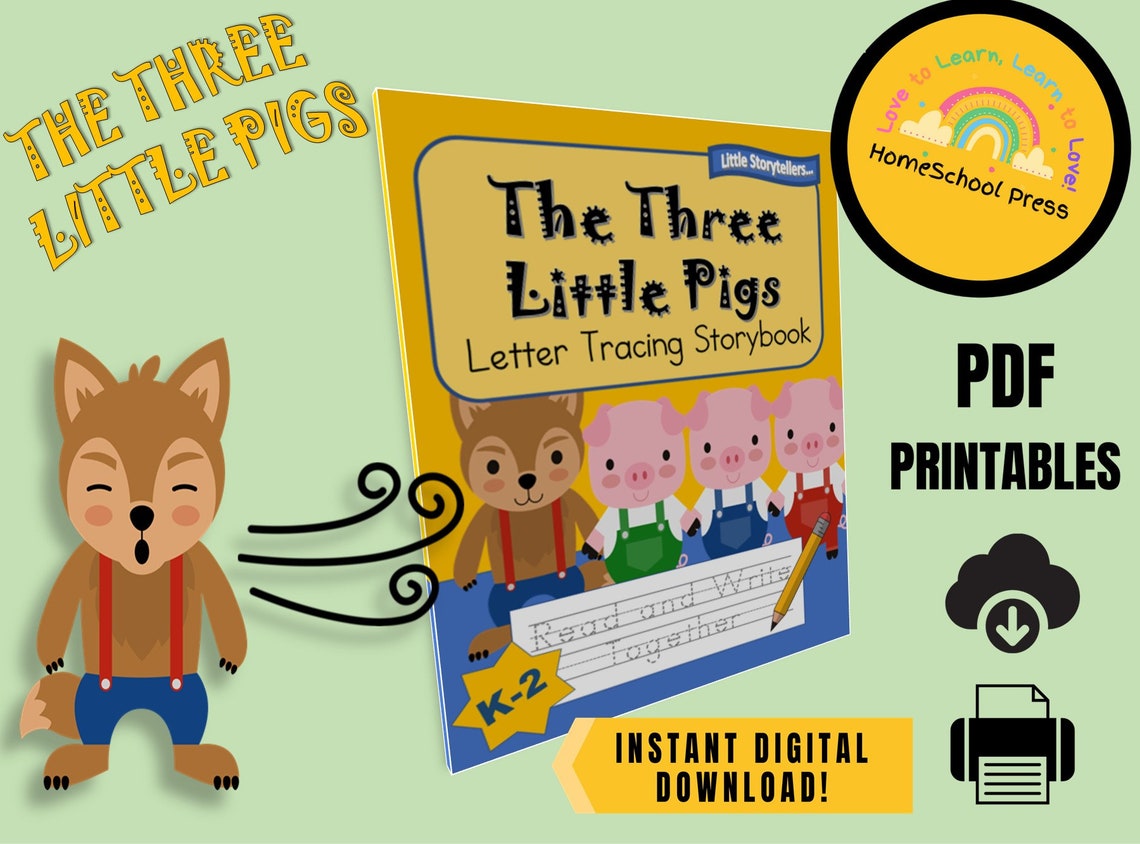 The Three Little Pigs Letter Tracing Story Book Ages 3 US - Etsy