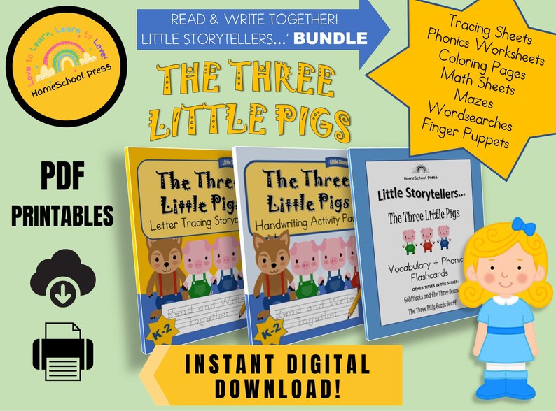 The Three Little Pigs K-2 BUNDLE: Letter Tracing Storybook/handwriting ...