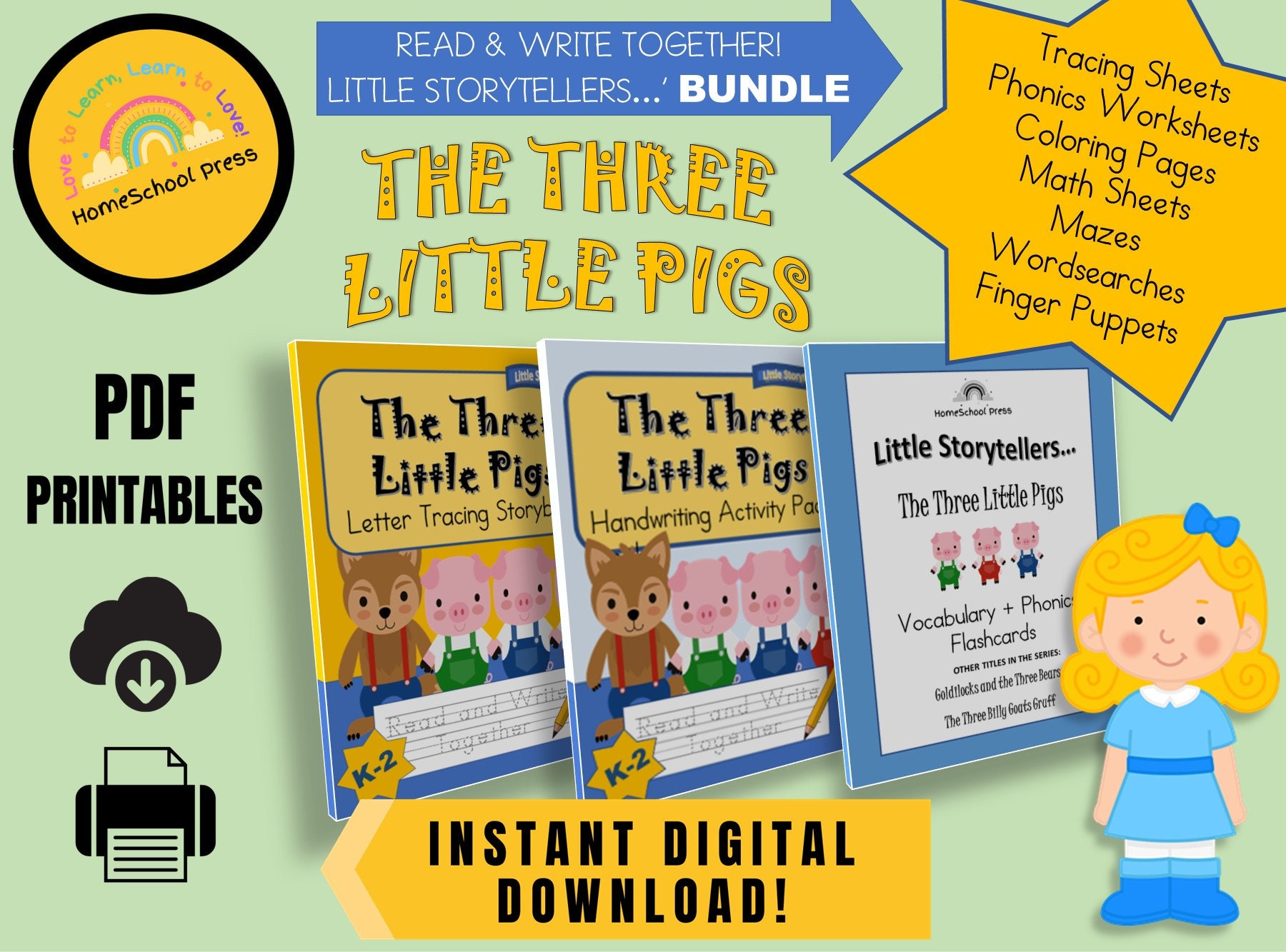 The Three Little Pigs K-2 BUNDLE: Letter Tracing Storybook/handwriting ...