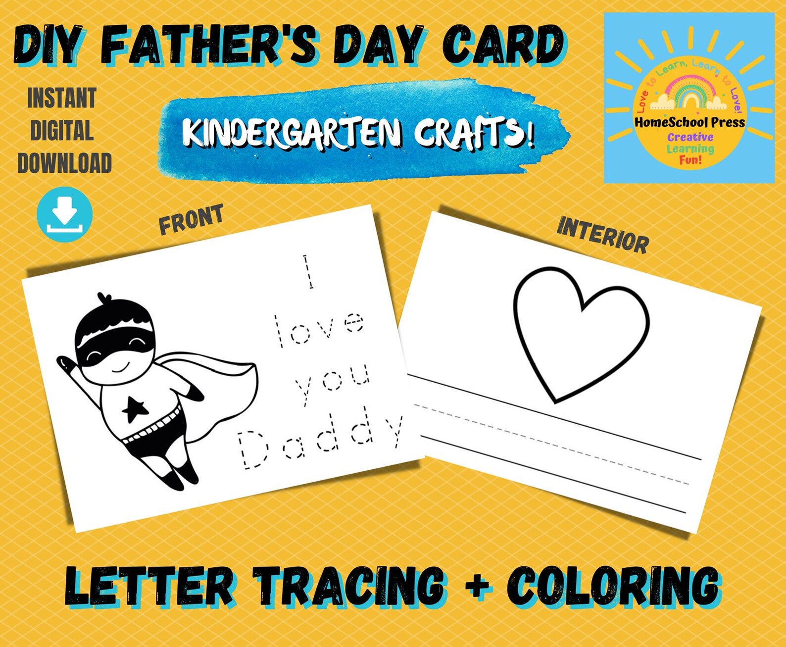 Printable DIY Superhero Fathers Day 'I Love You Daddy' Coloring Card ...