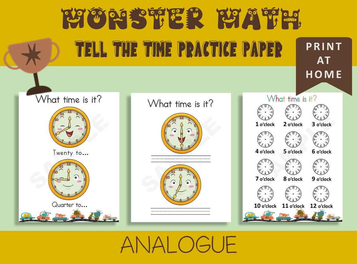 Printable Tell the Time Practice Paper for Kids, Analogue/digital Clock ...