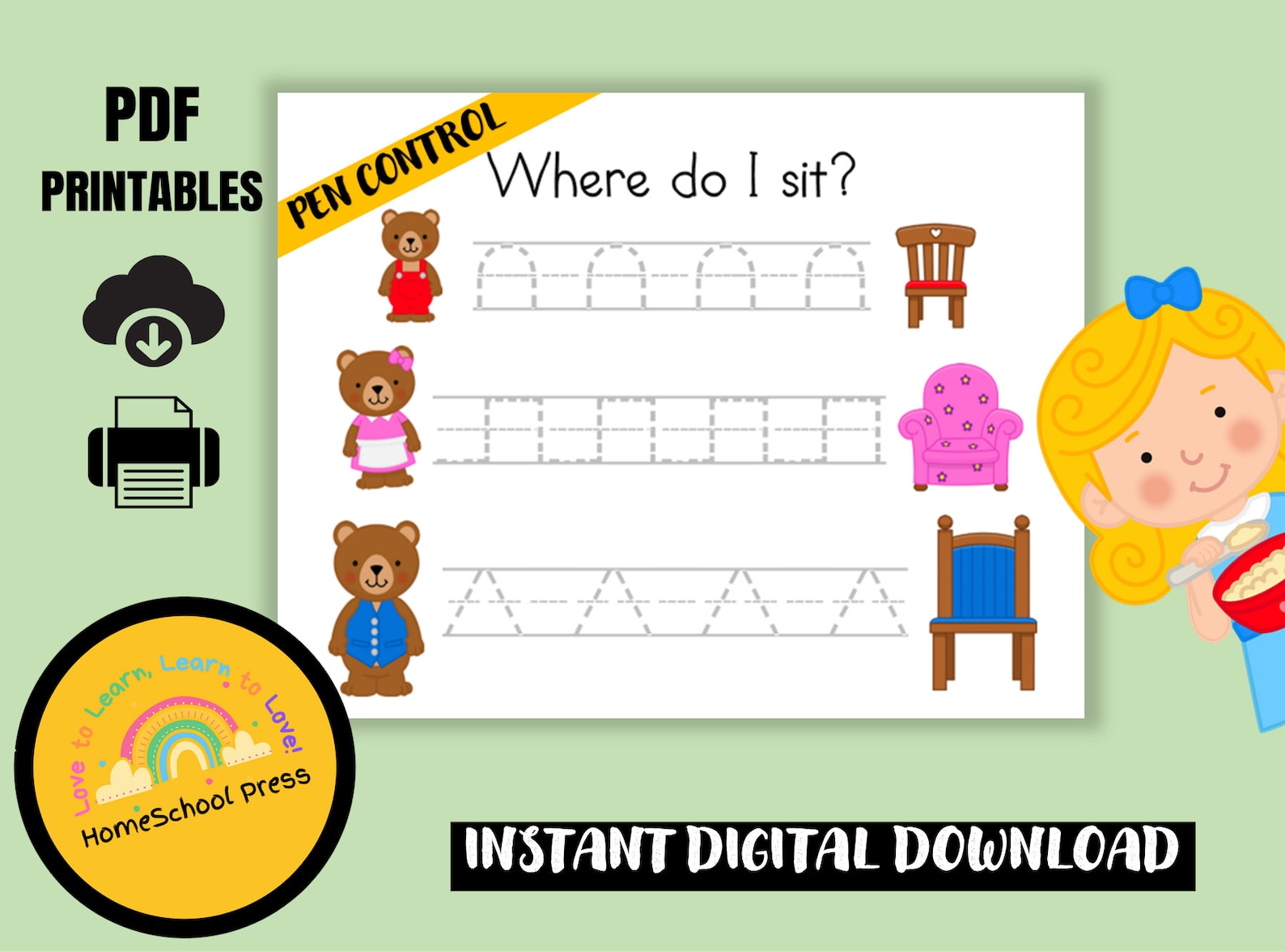 Goldilocks and the Three Bears DIGITAL Handwriting Activity Pack US ...