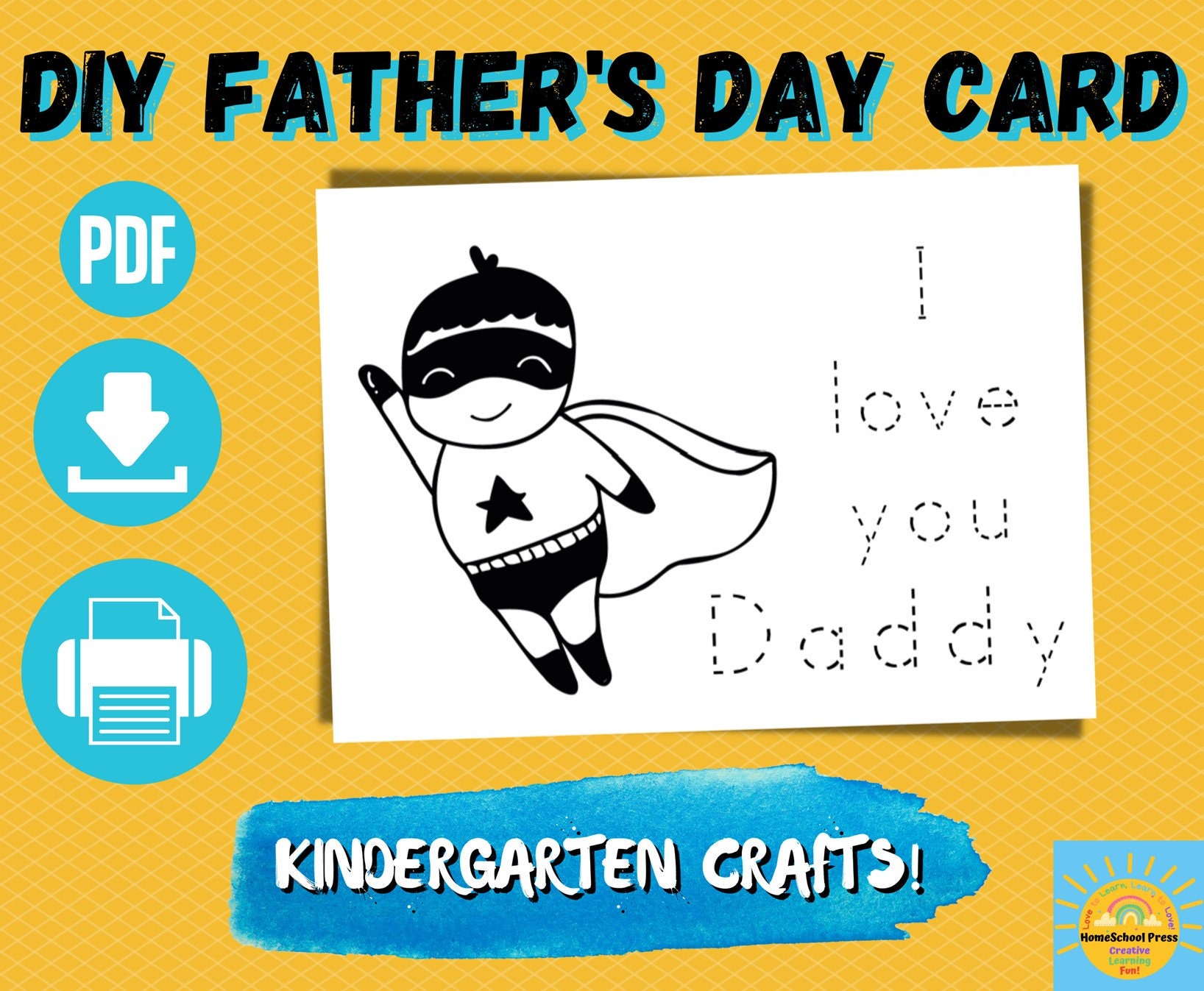 Printable DIY Superhero Fathers Day 'I Love You Daddy' Coloring Card ...