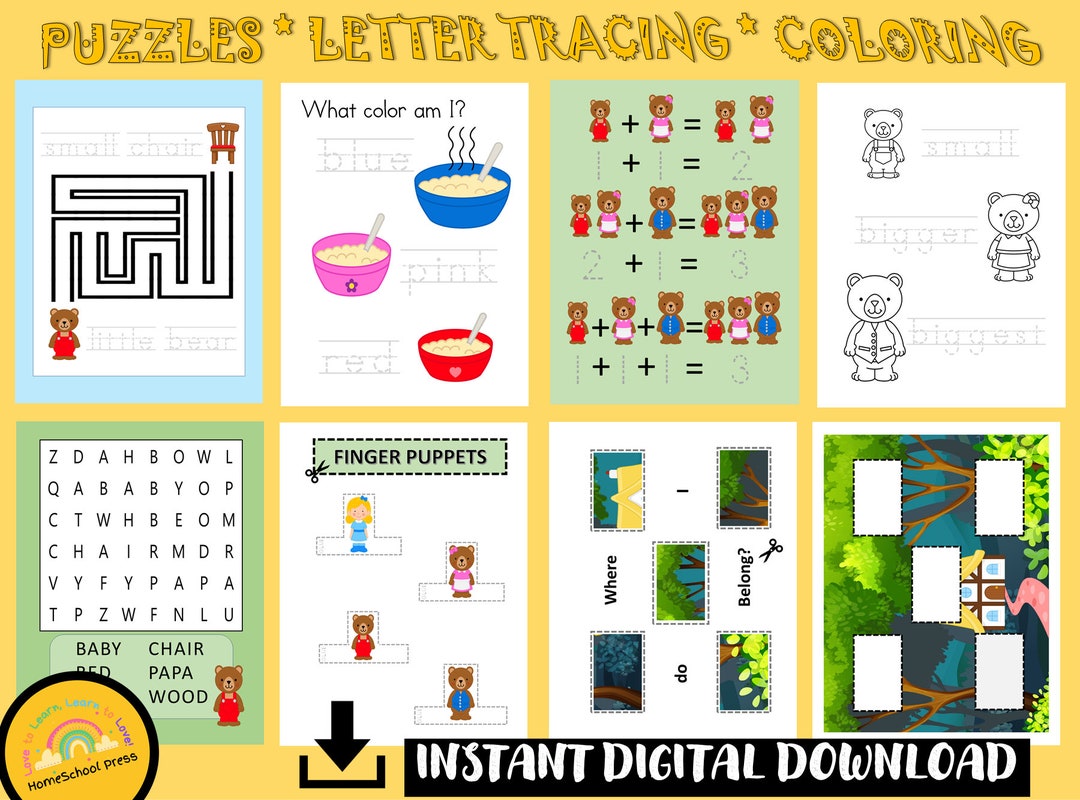 Goldilocks and the Three Bears DIGITAL Handwriting Activity Pack US ...