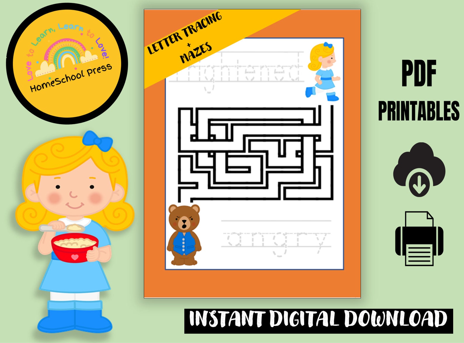 Goldilocks and the Three Bears DIGITAL Handwriting Activity Pack US ...