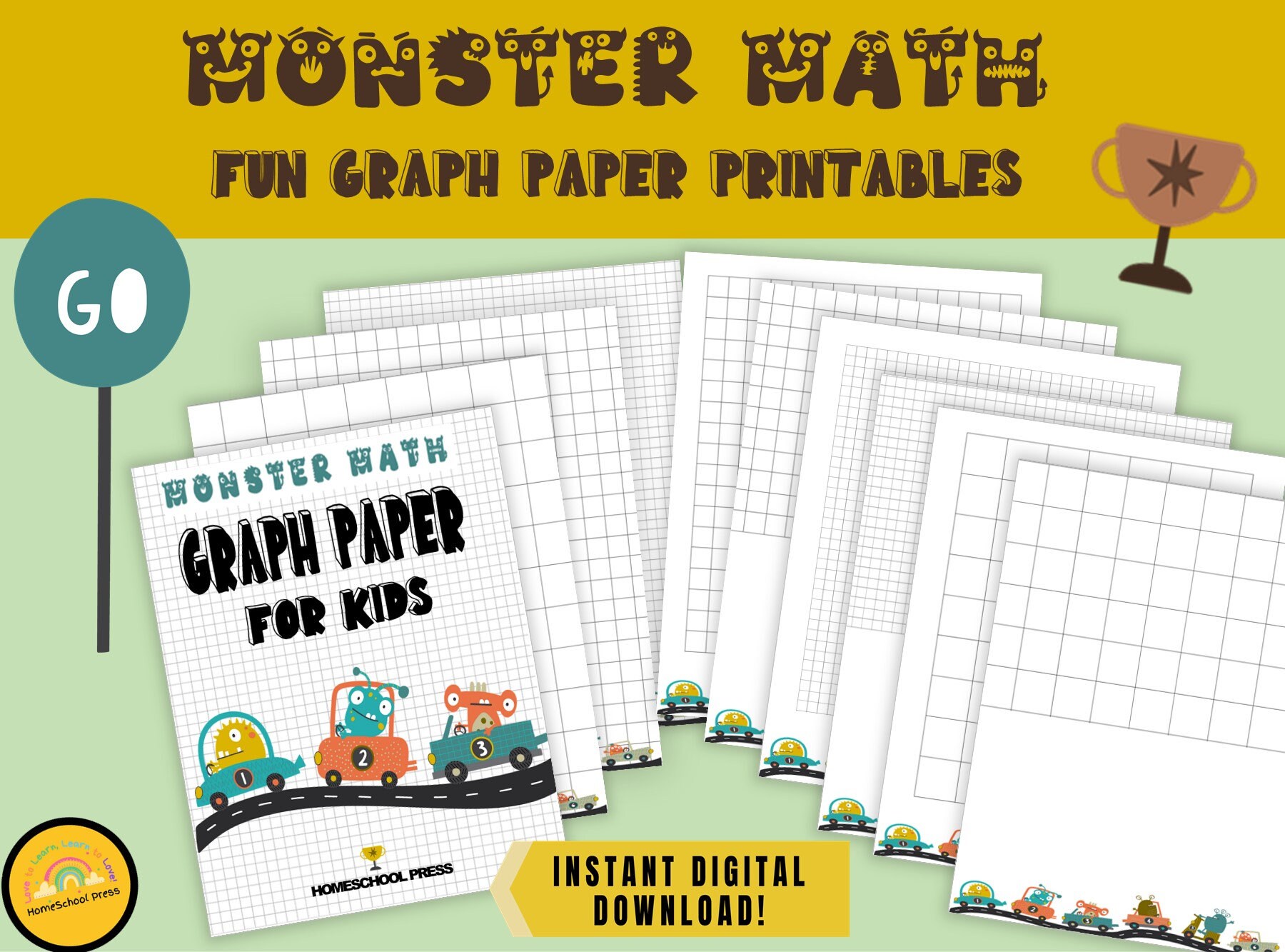 Printable Graph Paper for Kids, Preschool Graph Paper Pack, Monster ...