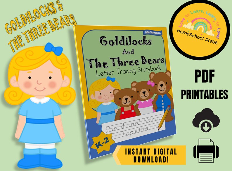 Goldilocks and the Three Bears Letter Tracing Storybook | Etsy