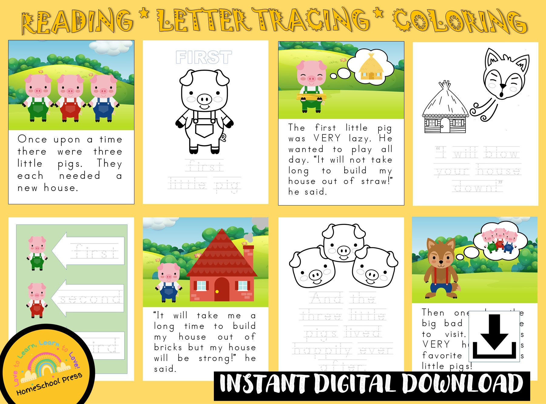 The Three Little Pigs K-2 BUNDLE: Letter Tracing Storybook/handwriting ...