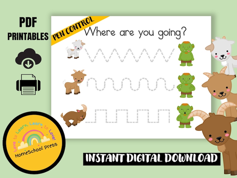 Three Billy Goats Gruff Handwriting Activity Pack: Preschool Printable ...