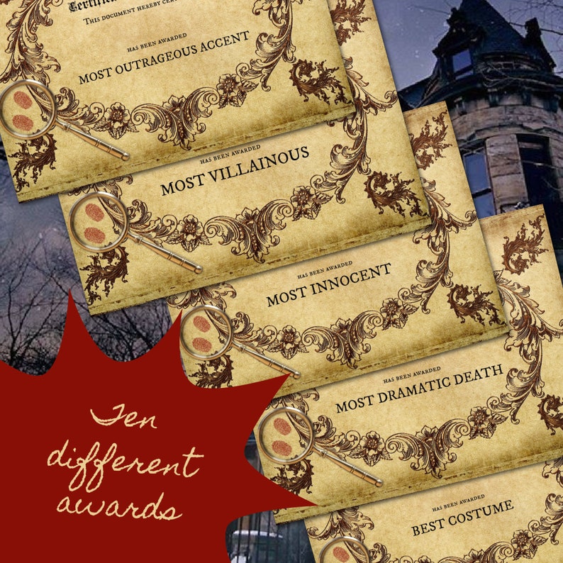 10 Murder Mystery Party Award Certificates | Complete Set | Use With ...