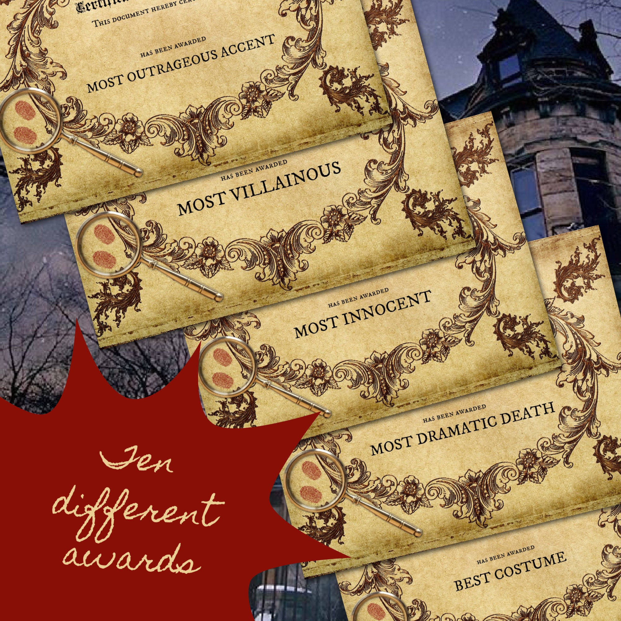 10 Murder Mystery Party Award Certificates | Complete Set | Use With ...