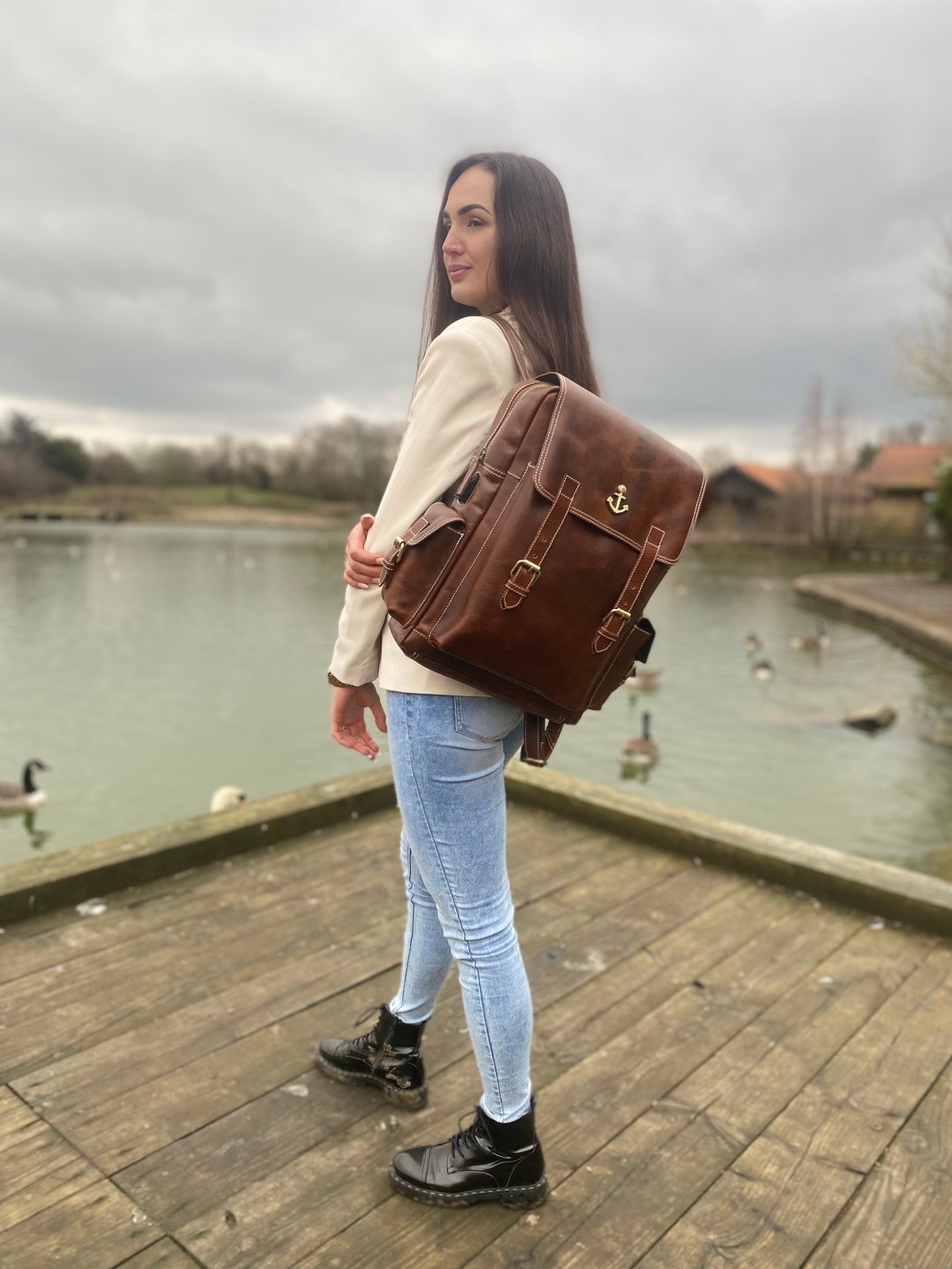 Uni College Rucksack Bag, Student Backpack Bag, Genuine Leather, Unisex ...