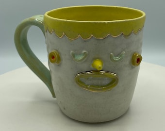 Funny Face Large Mug Stoneware Pottery Signed Mahon - Etsy