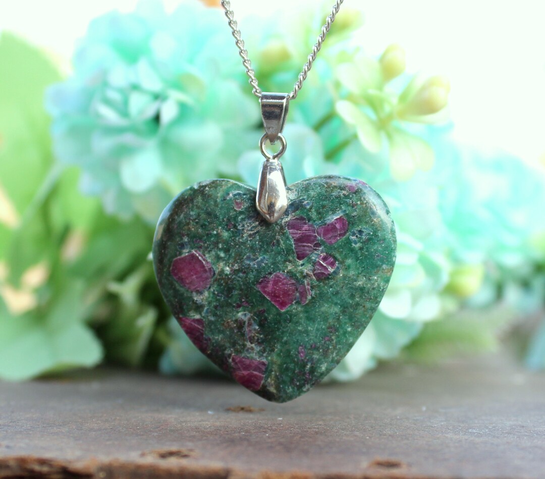 Natural Ruby Fuchsite Heart Pendant,ruby Fuchsite Pendant,ruby in ...