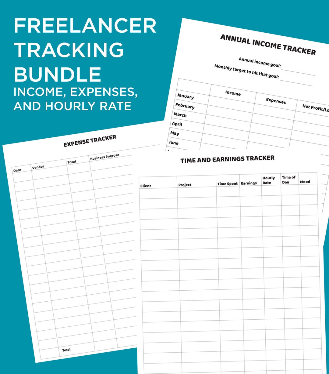 Freelance Tracker Bundle | Printable Income, Expense, and Hourly Rate ...