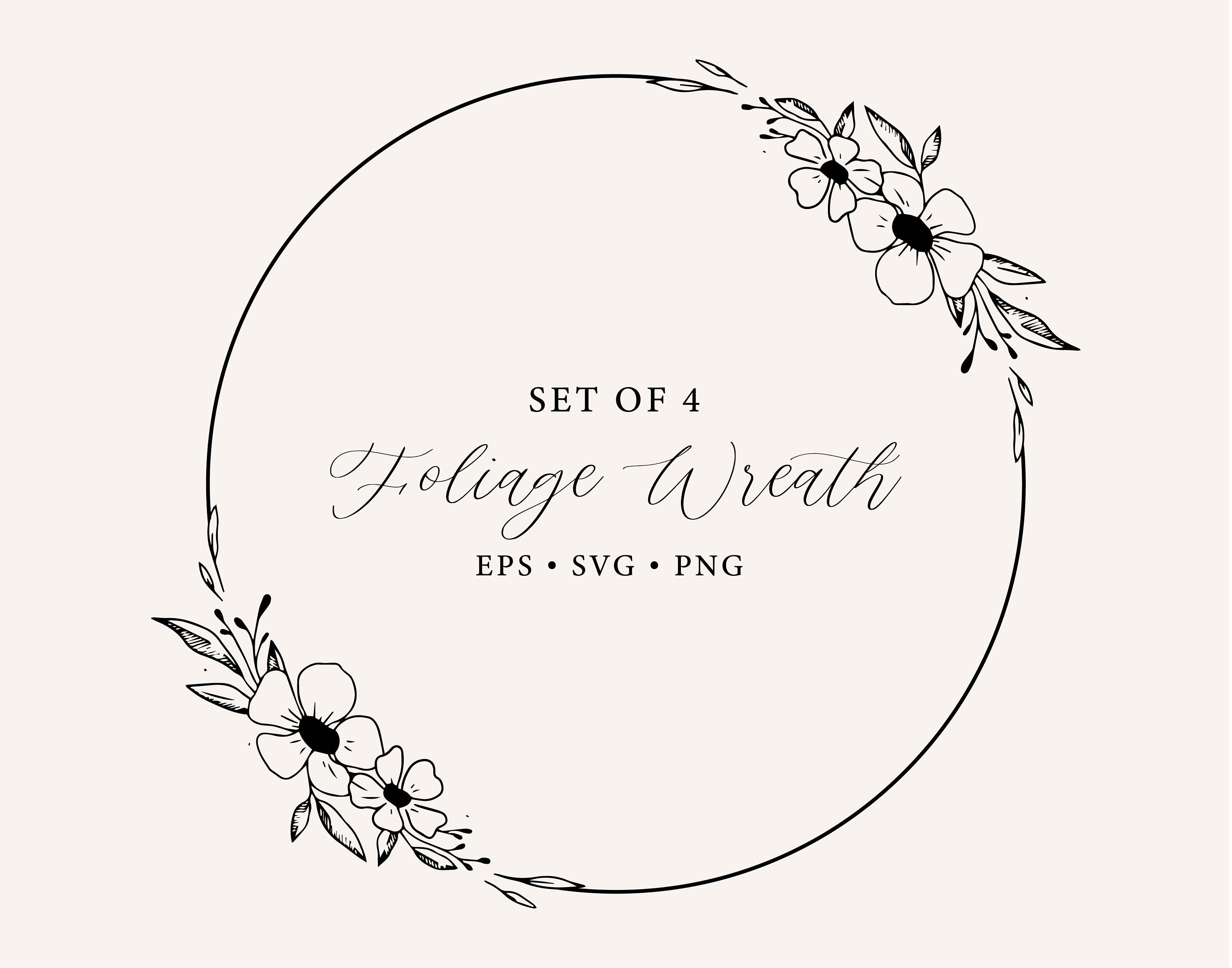 Dainty Flower SVG Wreath, Hand Drawn Floral SVG, Minimalist Flower ...