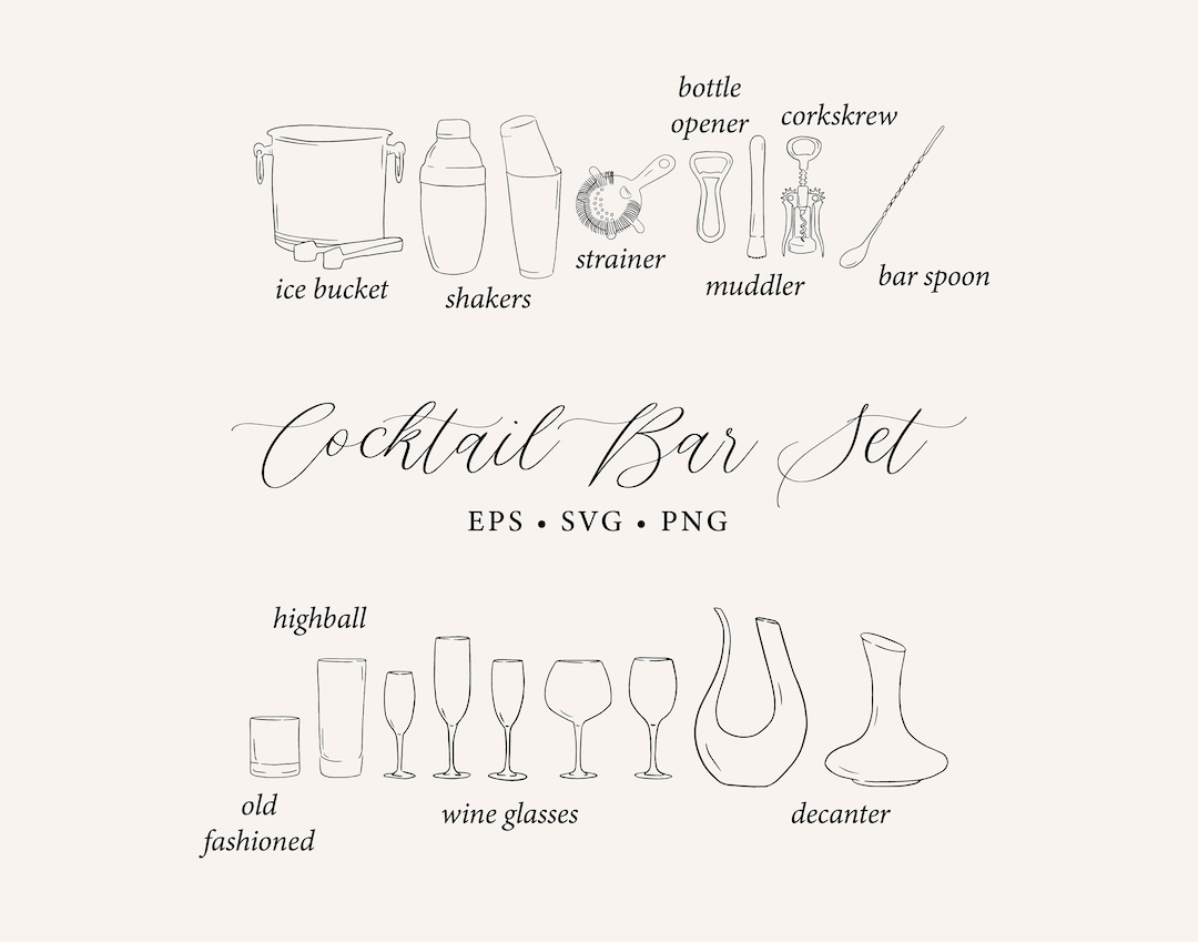 Cocktail Bar Set SVG, Bartender Svg, Bartender Clipart, Cocktail ...