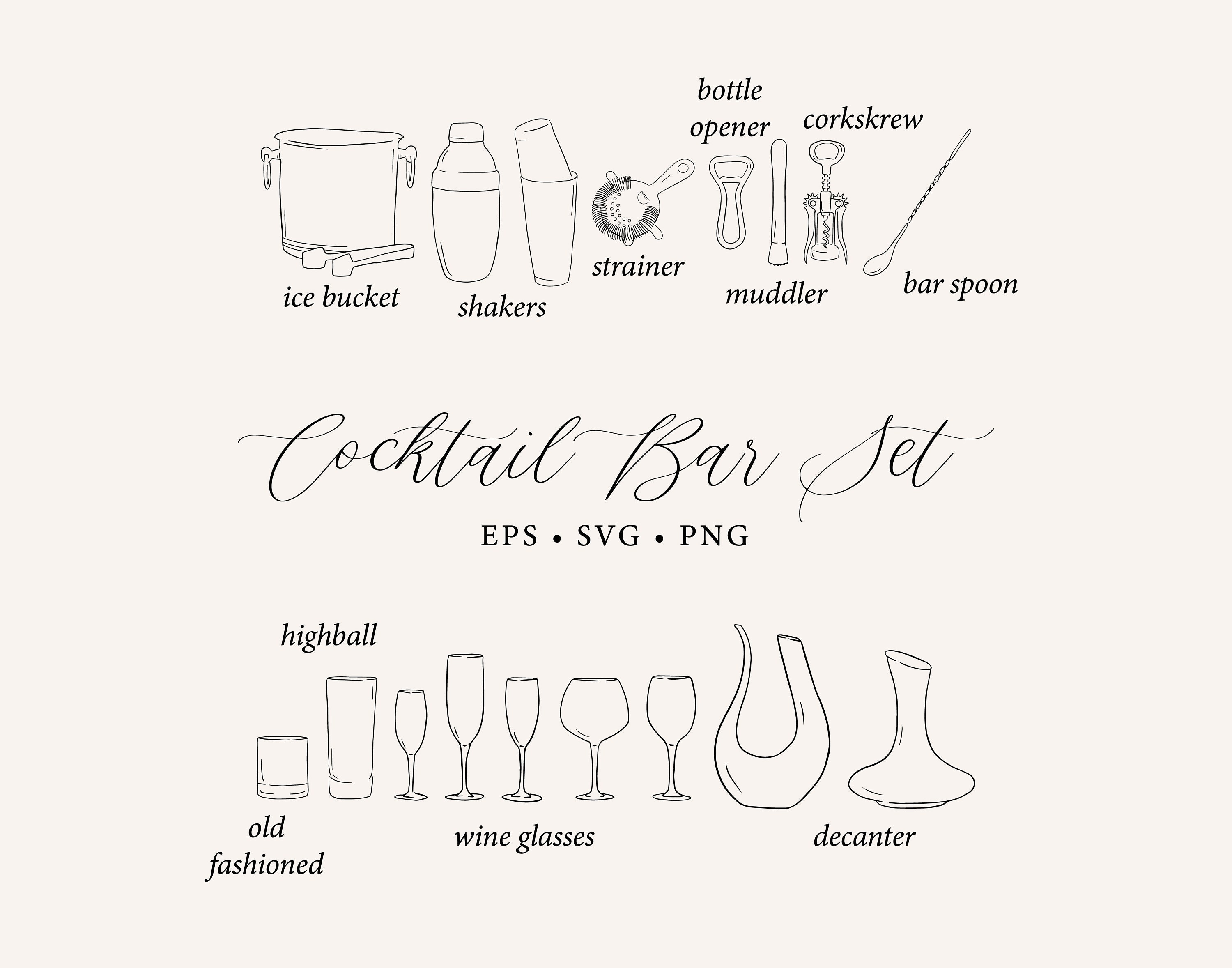 Cocktail Bar Set SVG, Bartender Svg, Bartender Clipart, Cocktail ...