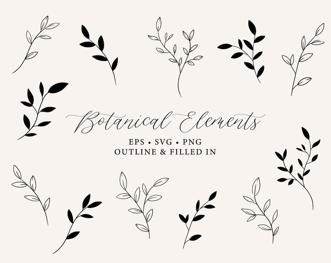 Set of 12 Dainty Floral Svg, Dainty Leaf Svg, Minimalist Flower Svg ...
