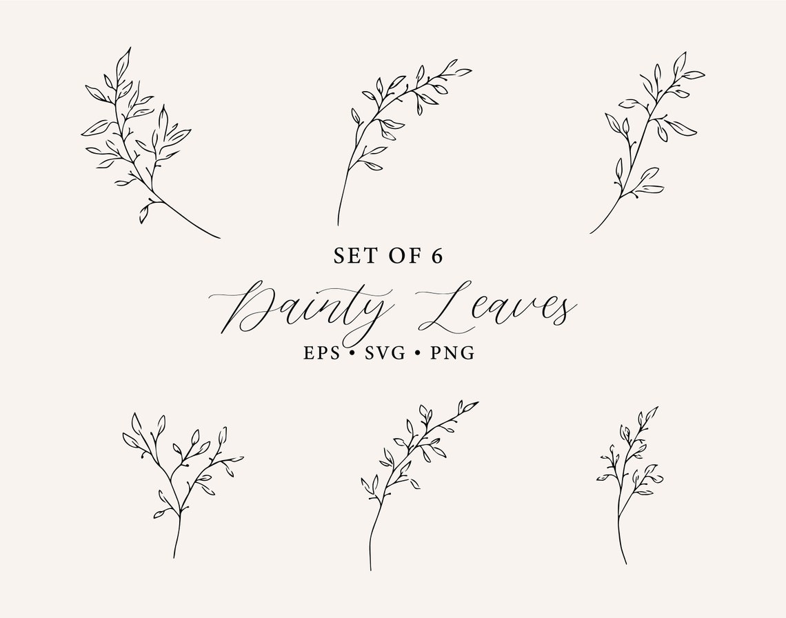 Set of 6 Dainty Leaves Svg, Dainty Leaf Svg, Minimalist Foliage Svg ...