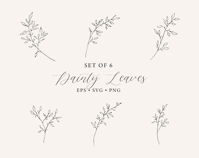 Set of 12 Dainty Floral Svg, Dainty Leaf Svg, Minimalist Flower Svg ...