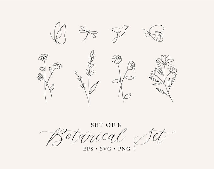 Set of 12 Dainty Floral Svg, Dainty Leaf Svg, Minimalist Flower Svg ...
