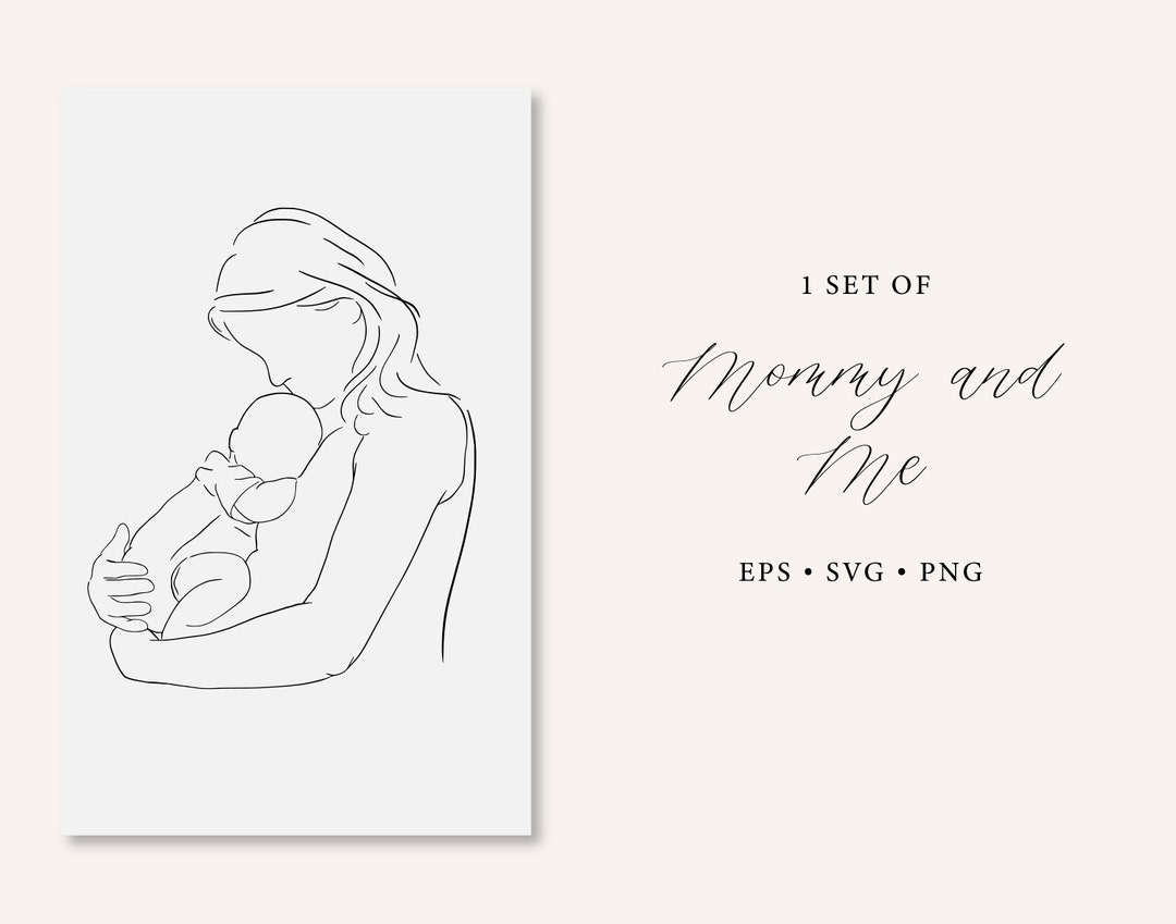 Mom and Baby Svg, Mom Svg, Mother & Baby Line Art, Mommy and Me Svg ...
