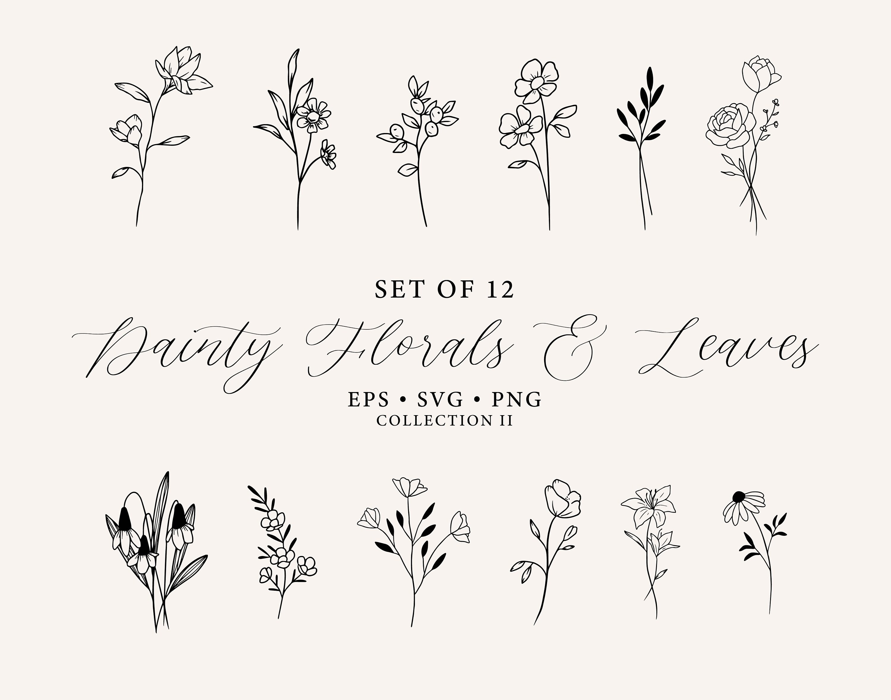 Set of 12 Dainty Floral Svg Dainty Leaf Svg Minimalist - Etsy UK