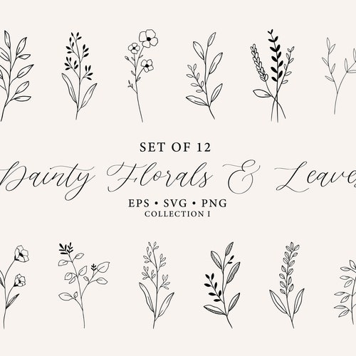 Set of 12 Dainty Floral Svg Dainty Leaf Svg Minimalist - Etsy