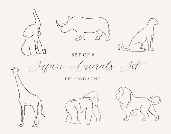 Safari Animals Set SVG Minimalist Giraffe SVG Elephant | Etsy