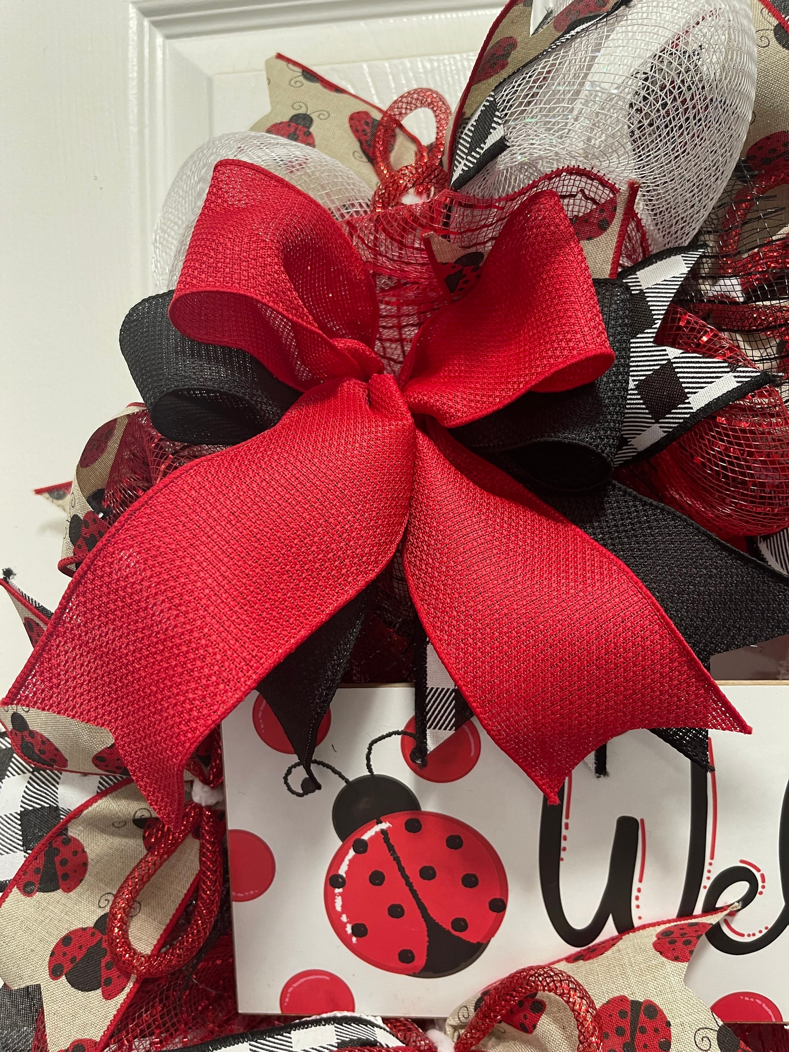 Lady Bug Wreath, Wreath, Welcome Wreath, Black Red and White Wreath ...