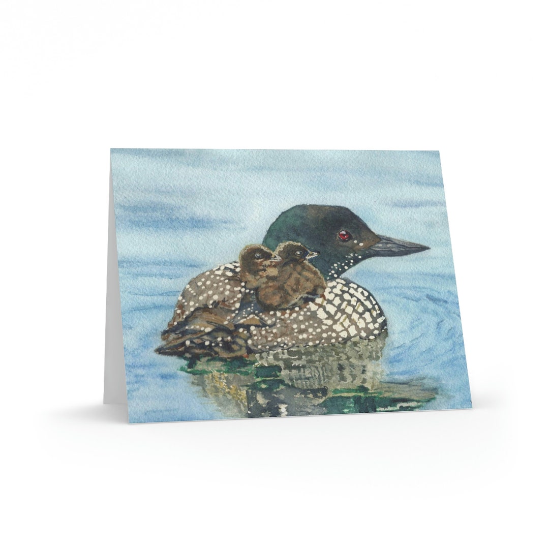 Loon With Her Babies Watercolor Greeting Cards (8, 16, and 24 Pcs) - Etsy