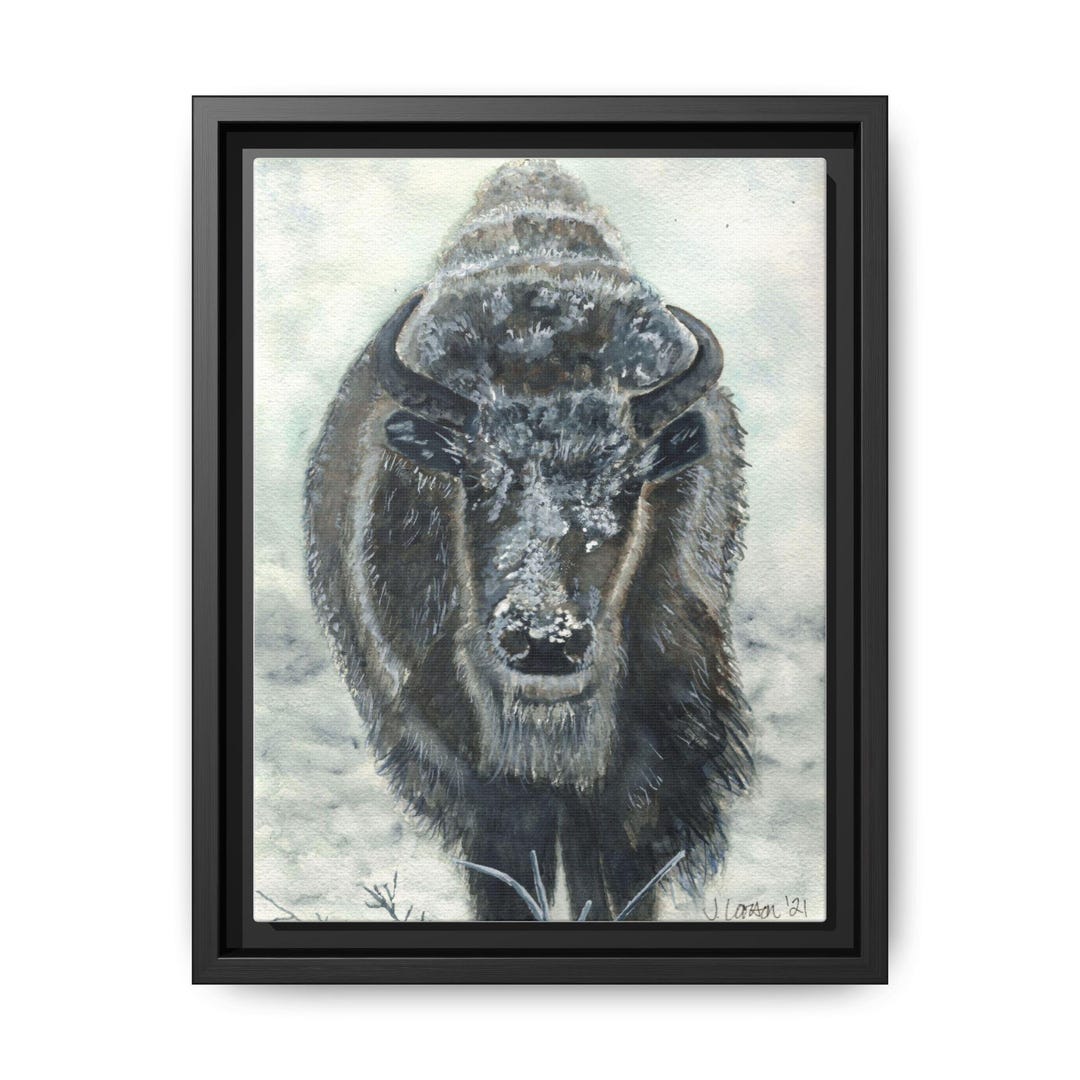 Frosty Buffalo Watercolor Canvas Print, Framed Wall Art, Wildlife Home ...