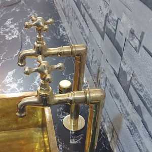 Rustic Brass Kitchen Bib Taps - Counter Mount Pillar Taps - Etsy