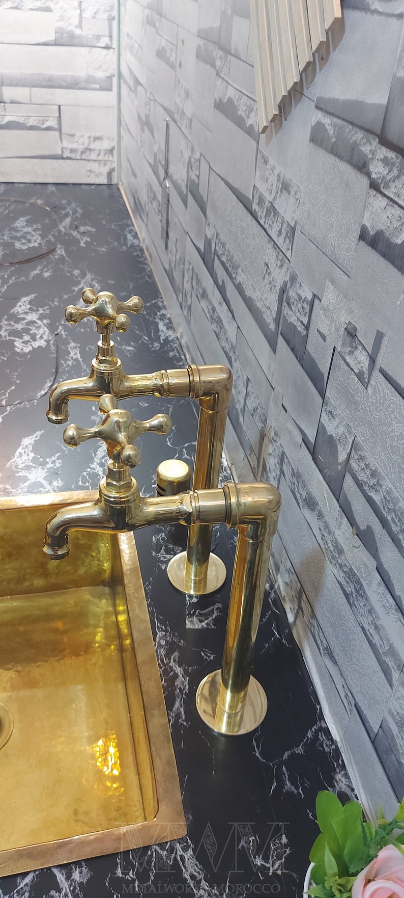 Rustic Brass Kitchen Bib Taps Counter Mount Pillar Taps - Etsy