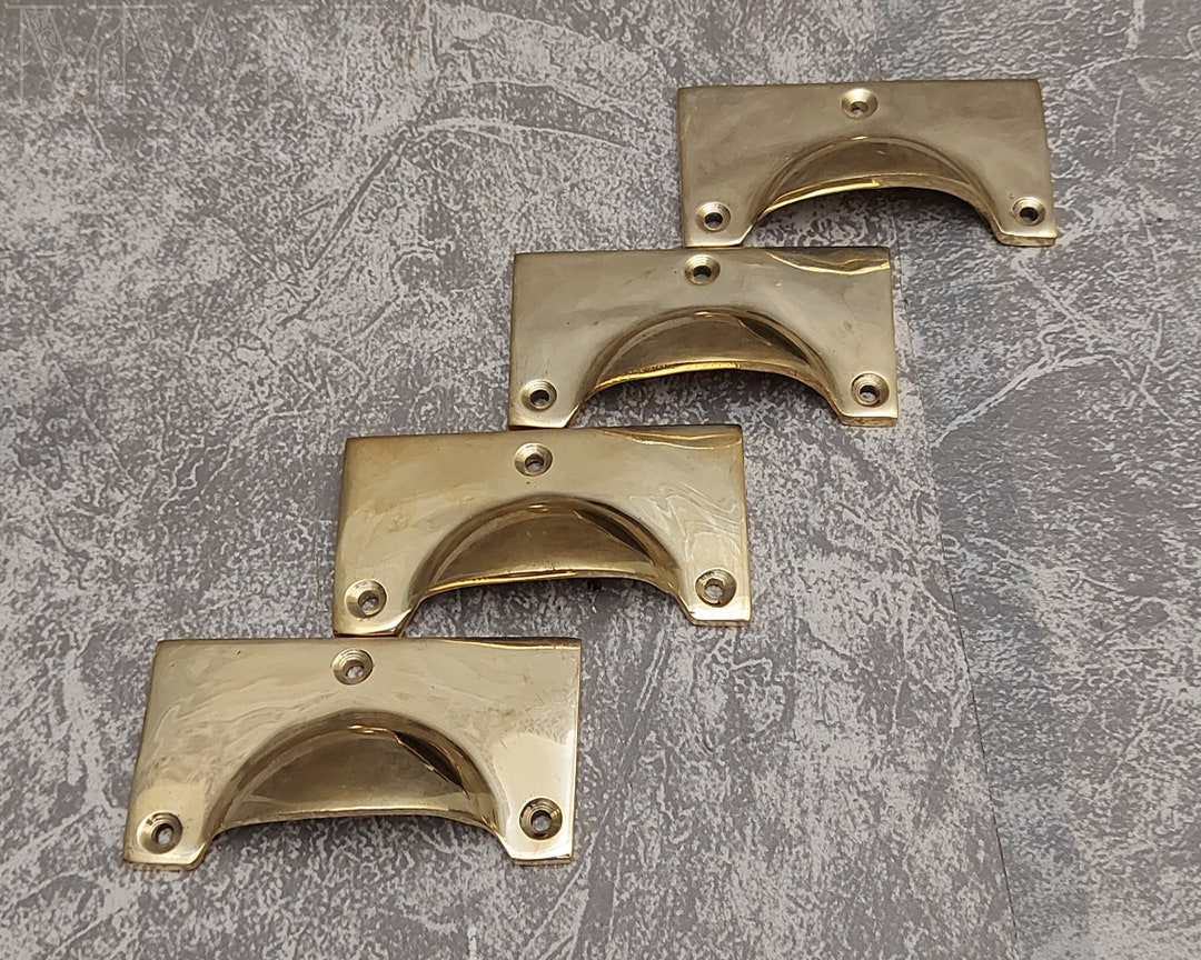 Set of Unique Brass Drawer Cup Pulls - Handmade Cabinet Pulls for ...