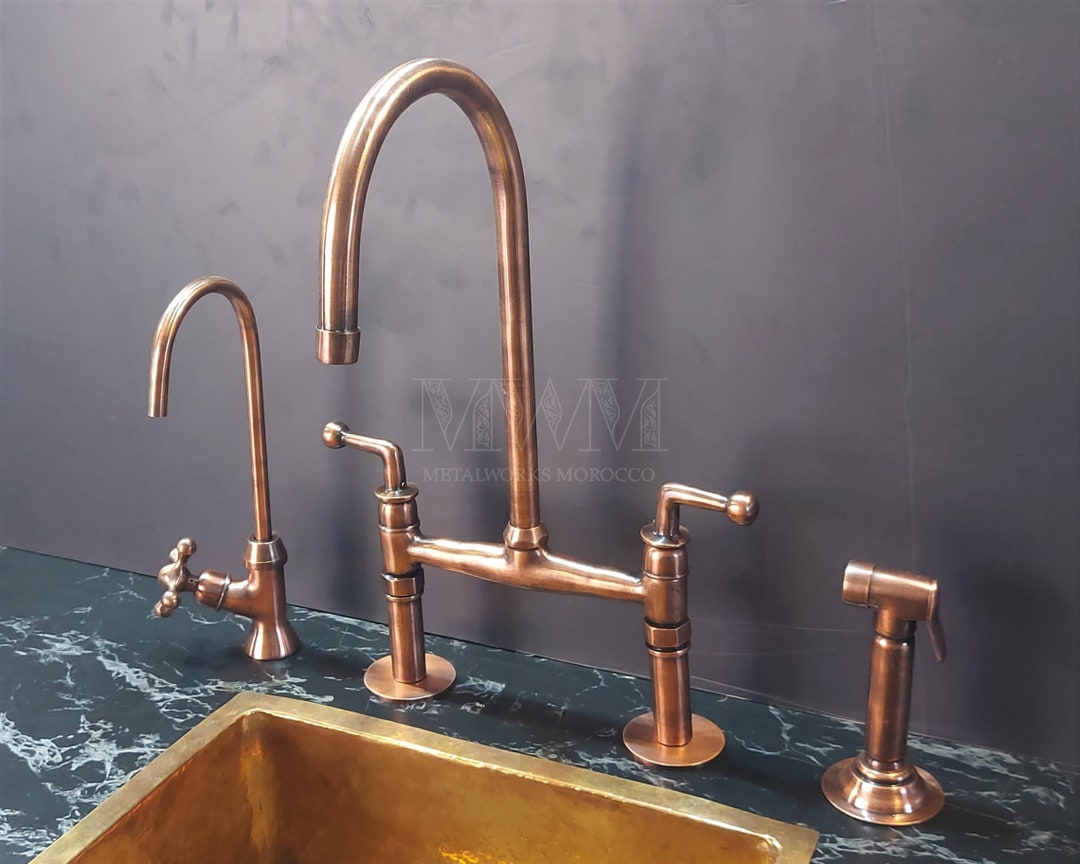 Oil Rubbed Bronze Bridge Faucet With Sprayer for Kitchen - Etsy