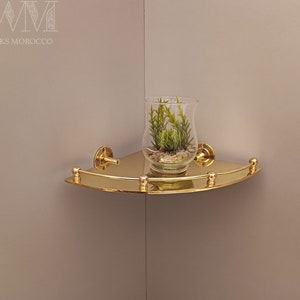 Solid Brass Corner Shelf With Rail Wall Mounted – Handmade - Etsy