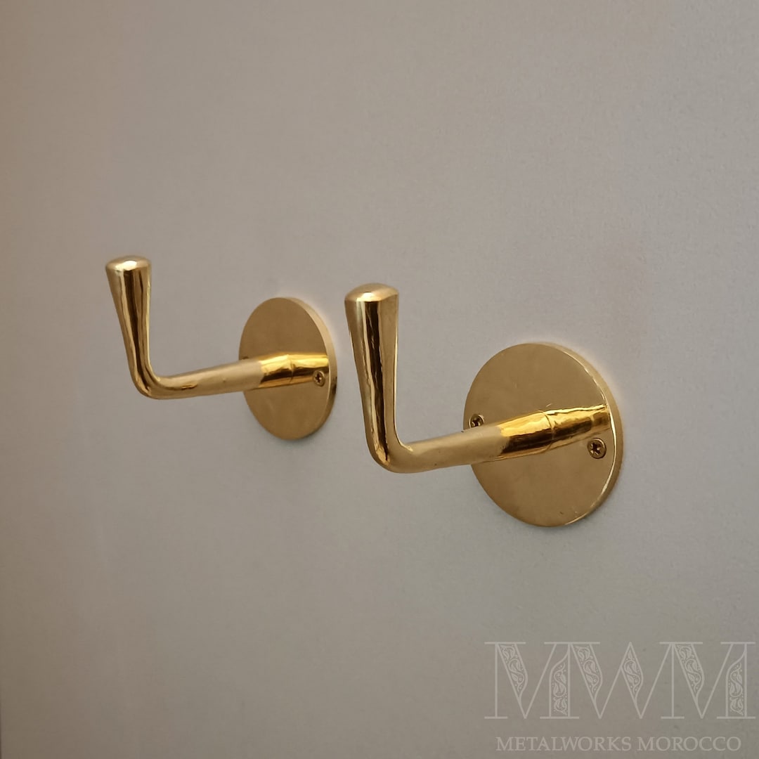 Set of Unlacquered Brass Wall Hooks - Handmade Brass Towel Hooks - Etsy