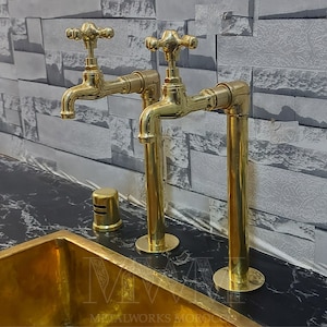 Rustic Brass Kitchen Bib Taps - Counter Mount Pillar Taps - Etsy