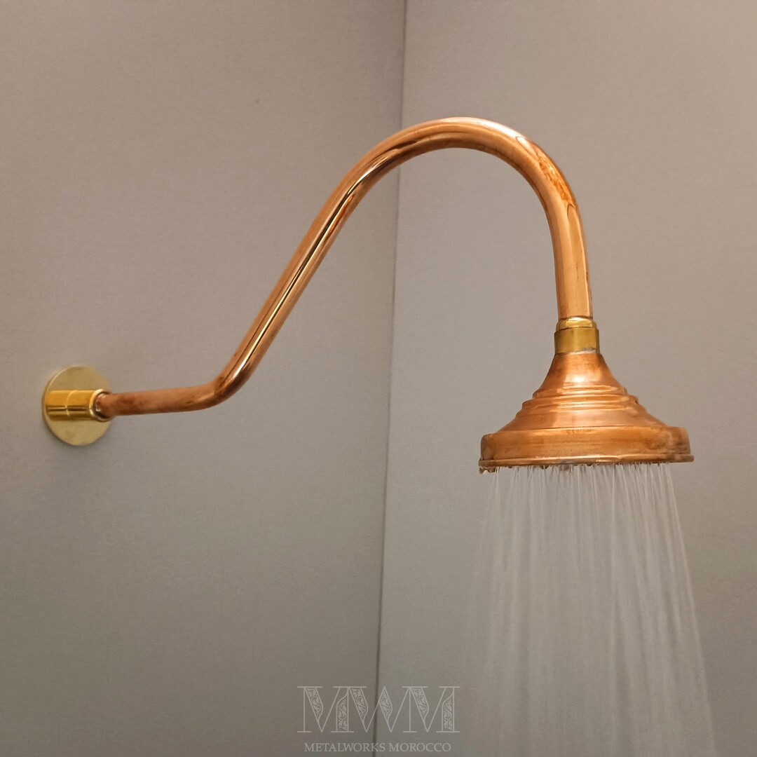 Curved Copper Wall Mounted Shower Arm With Rain Shower Head - Etsy