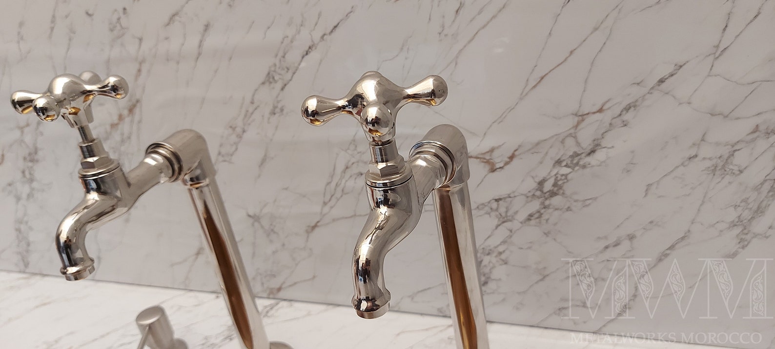 Chrome Silver Kitchen Bib Taps Counter Mount - Handmade Pillar Taps - Etsy