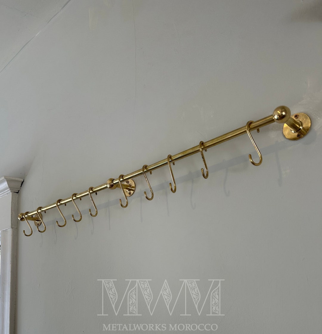 Unlacquered Brass Pot Rack Wall Mount for Kitchen - Pan Rack or Holder ...